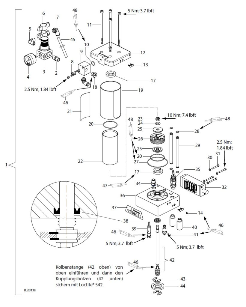 1 Explosionsdarstellung Luftmotor M50 EM ohne Senosor bei Lackiertechnik.Shop kaufen.